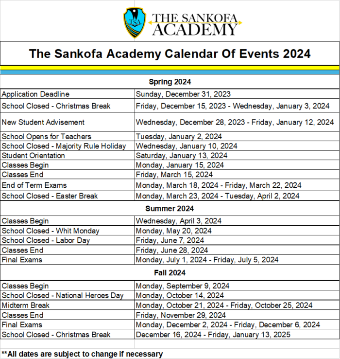 Online Campus / School Calendar : Sankofa Academy